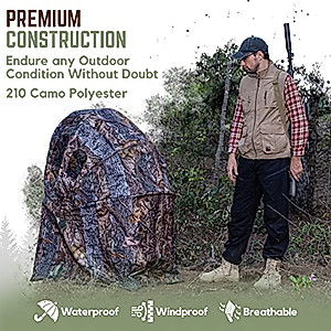 Camouflage Hunting Blind - 1 Person Ground Blind & Chair for Deer & Turkey Hunting I Durable Pop Up Hunting Tent with 5 See Through Windows, Blackout Lining, Carry Bag & Lightweight, Waterproof Fabric