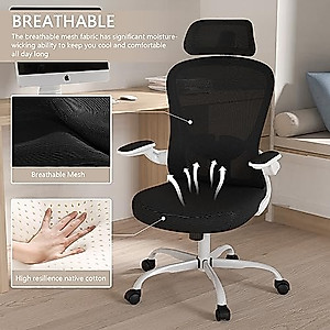Office Chair, High Back Ergonomic Desk Chair, Breathable Mesh Desk Chair with Adjustable Lumbar Support and Headrest, Swivel Task Chair with flip-up Armrests, Executive Chair for Home Office
