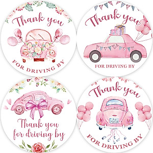 80 Thank You for Driving by Stickers, Drive by Baby Shower Birthday Party Favor Labels Decorations
