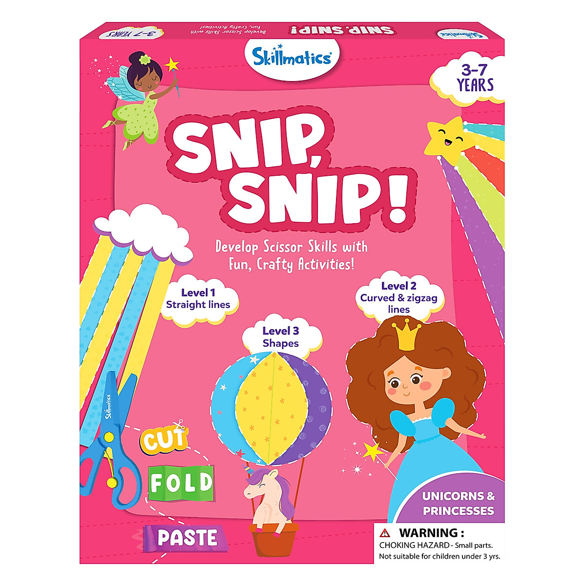 Skillmatics Art & Craft Kit - Snip, Snip Unicorns & Princesses, Practice Scissor Skills with Activity Book, Gifts for Toddlers, Girls & Boys Ages 3, 4, 5, 6, 7