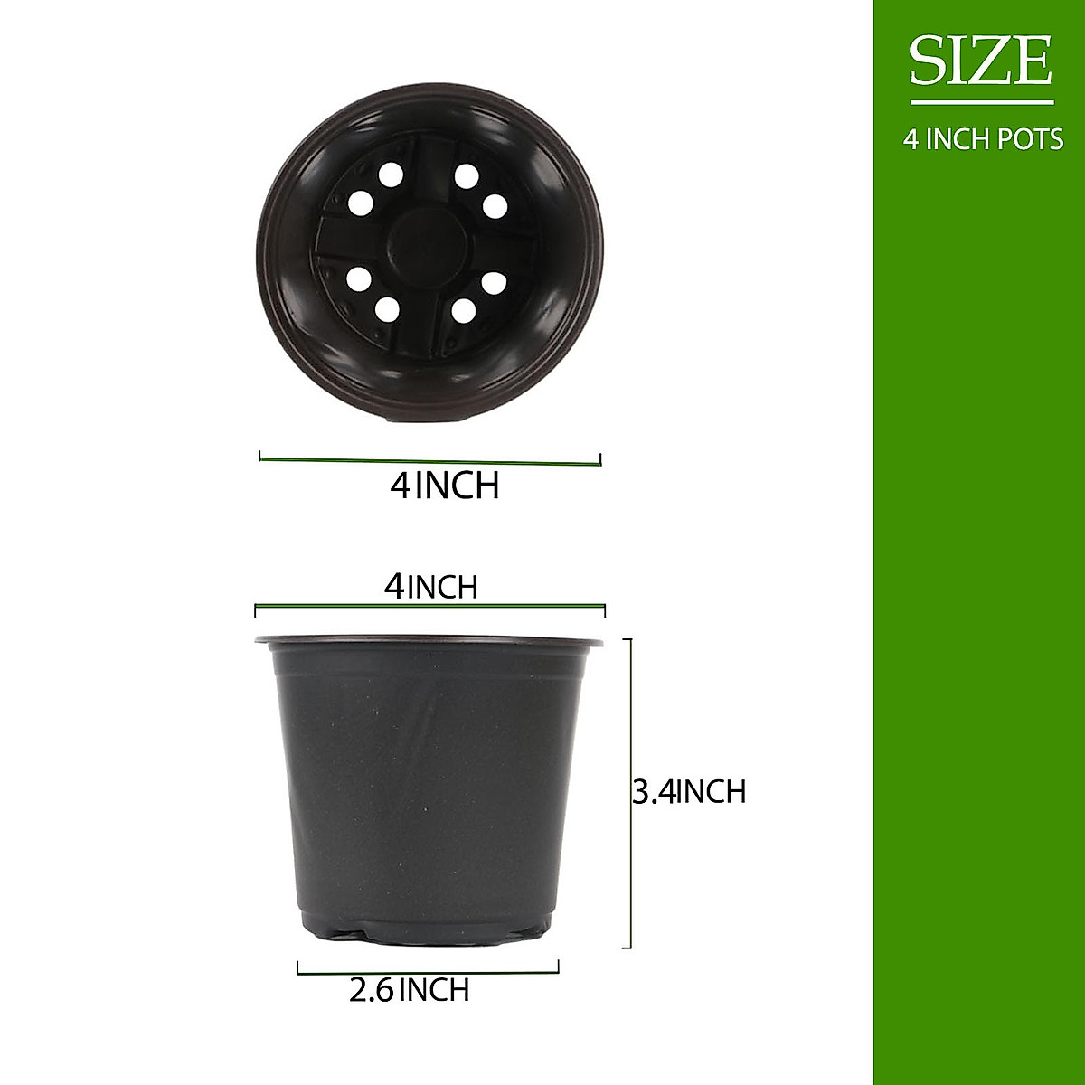 TAQIXI 100 Packs Nursery Pots, 4 5 6 Inches Plastic Nursey Pots for Plants with Drainage Holes, Seed Starting Garden Pots of Flower Plant Container for Succulents, Transplanting (100, 4 Inch)