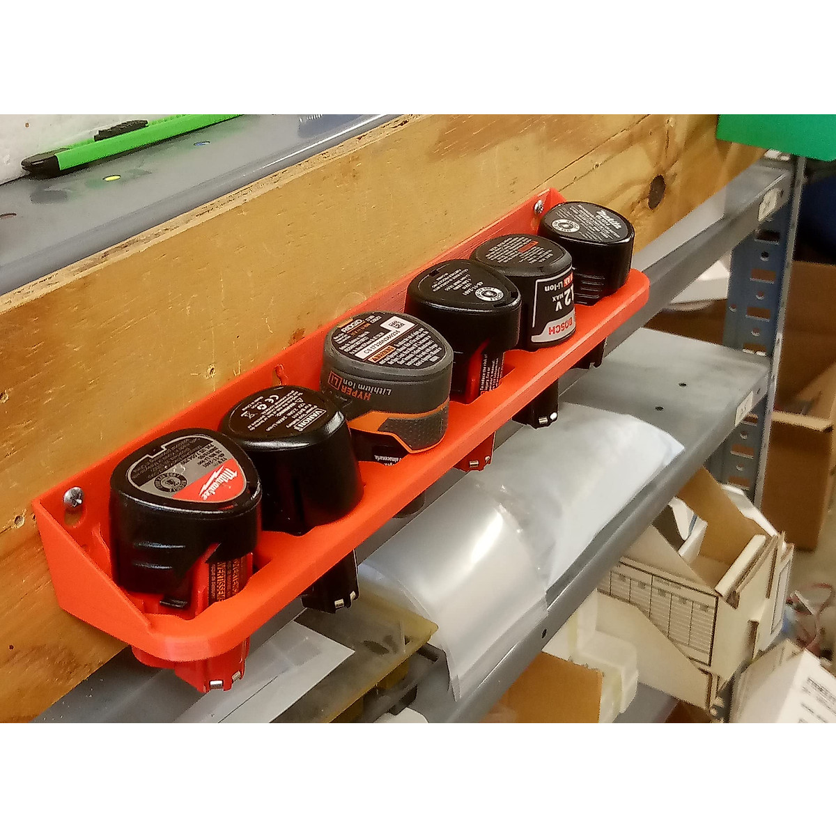 Made by Mitchell M12 Battery Holder for Milwaukee Makita Bosch RIDGID Mount Wall Rack 12V 6 Slot BAT414 BL1014 USA PN M12x6-Mrack