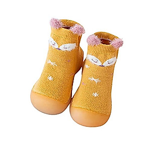 Lykmera Baby Boys Girls Socks Shoes Animal Cartoon Socks Shoes Toddler Fleece Warm The Floor Socks Non Slip Prewalker Shoes (Orange, 18-24 Months)