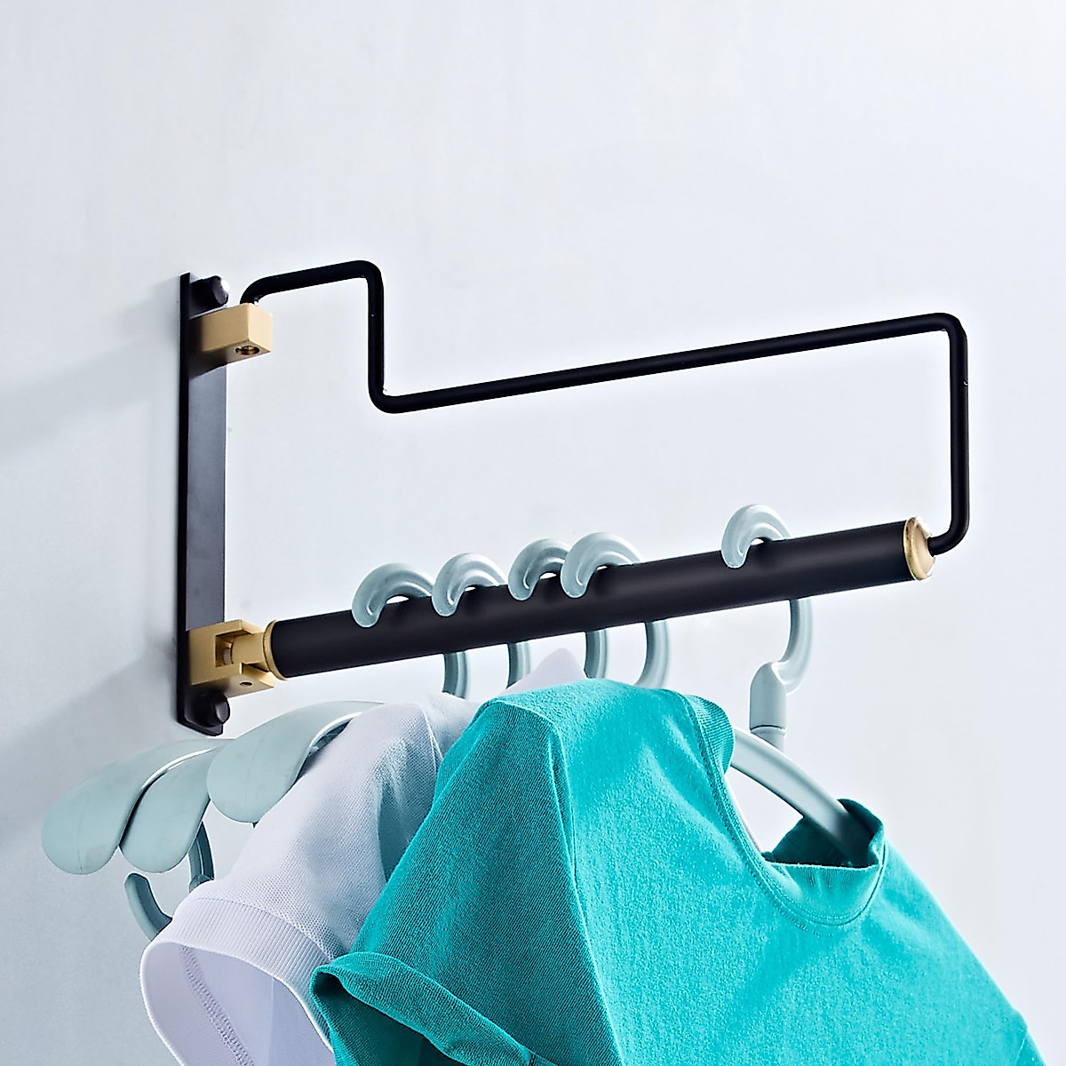 Hiendure Folding Clothes Hanger Drying Rack Black Wall-Mounted Clothes Organizer for Laundry Room Closet Storage