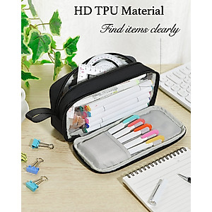 YOKUMA Pencil Case for Adults Aesthetic Pen Bag for Teen College Zipper Pouch Office Supplies Stationery Organizer Small Tool Bag (Black TW)