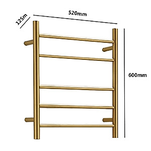 Towel Warmer Drying Rack, Electric Brushed Gold Heated Towel Rail Radiator for Bathroom, Wall Mounted Heated Towel Rack with On/Off Switch, 304 Stainless Steel, 600X520x125mm,Hardwired