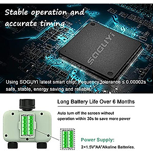 SOGUYI Hose Timer,Automatic Watering Timer for Gardens,Sprinkler Timer with Rain Delay / Child Lock /IP65 Waterproof, Large LCD Screen Irrigation Systems for Garden, Lawn, 2 Zones