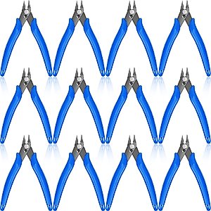 12 Pcs Flush Cutter Pliers Wire Cutters 4.92 Inch Diagonal Cutters Carbon Steel Cutting Pliers Wire Clippers Nippers for Electronic Wire Soft Copper Jewelry Making Screws Crafting DIY Projects (Blue)