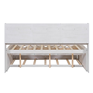 Harper & Bright Designs Full Size Daybed with Trundle and 3 Storage Drawers, Full Captains Bed with Built-in Bookshelves for Girls Boys,Wooden Daybed with Trundle Bed Twin,White Wash