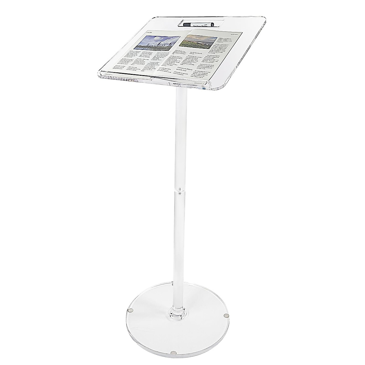 Strong Ultra Clear Acrylic Pulpit Podium Stand, Easy to Assemble Durable Podium Portable Larger Flexible Adjustable Angle Podium Stand with Baffles and Pen Slot for Church Speeches Wedding Teacher