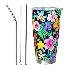 WXZYFP Car cup (single silver rim), can use a straw or drink directly, easy to use.Colorful flowers