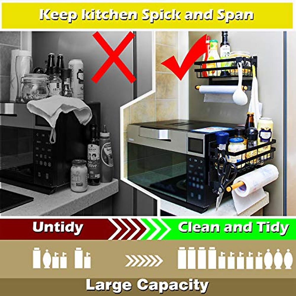 Sleclean Magnetic Spice Rack Organizer for Refrigerator, 2 Pack, Paper towel holder magnetic, Kitchen Magnetic Shelf,13.4"x4.5"x7.1", Black