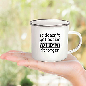 Novelty Gift Strength And Humor Combined Get Stronger Student Adult Gift, Ideal For Graduation Show Courage And Tenacity, 12oz Enamel Silver Mug