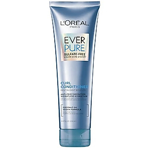 L'Oreal Paris Sulfate Free Conditioner for Curly Hair, Lightweight, Anti-Frizz Hair Care with Coconut Oil, EverPure, 8.5 Fl Oz (Packaging May Vary)
