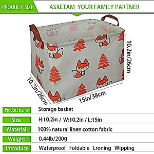 ASKETAM Kid Cute Rectangle Toy Box for Girl, Baby Collapsible Toy Storage Bin Nursery Child Playroom Bedroom Decor Clothes Storage Bin Gift Basket(Fox little pine)