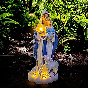 Voveexy Virgin Mary Statue with Baby Jesus, Solar Mother Mary Statue Resin Figurine with Warm White Light Outdoor Decor Sculpture Patio Yard Art Religious Gift for Mother Christmas Day, 11.6Inch