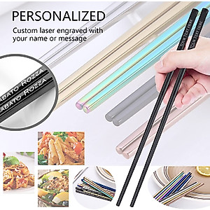 Personalized Chopsticks, Engraved Chopsticks with Name Text Date, Custom Reusable Stainless Steel Chopsticks for Housewarming Weddings Anniversaries Parties