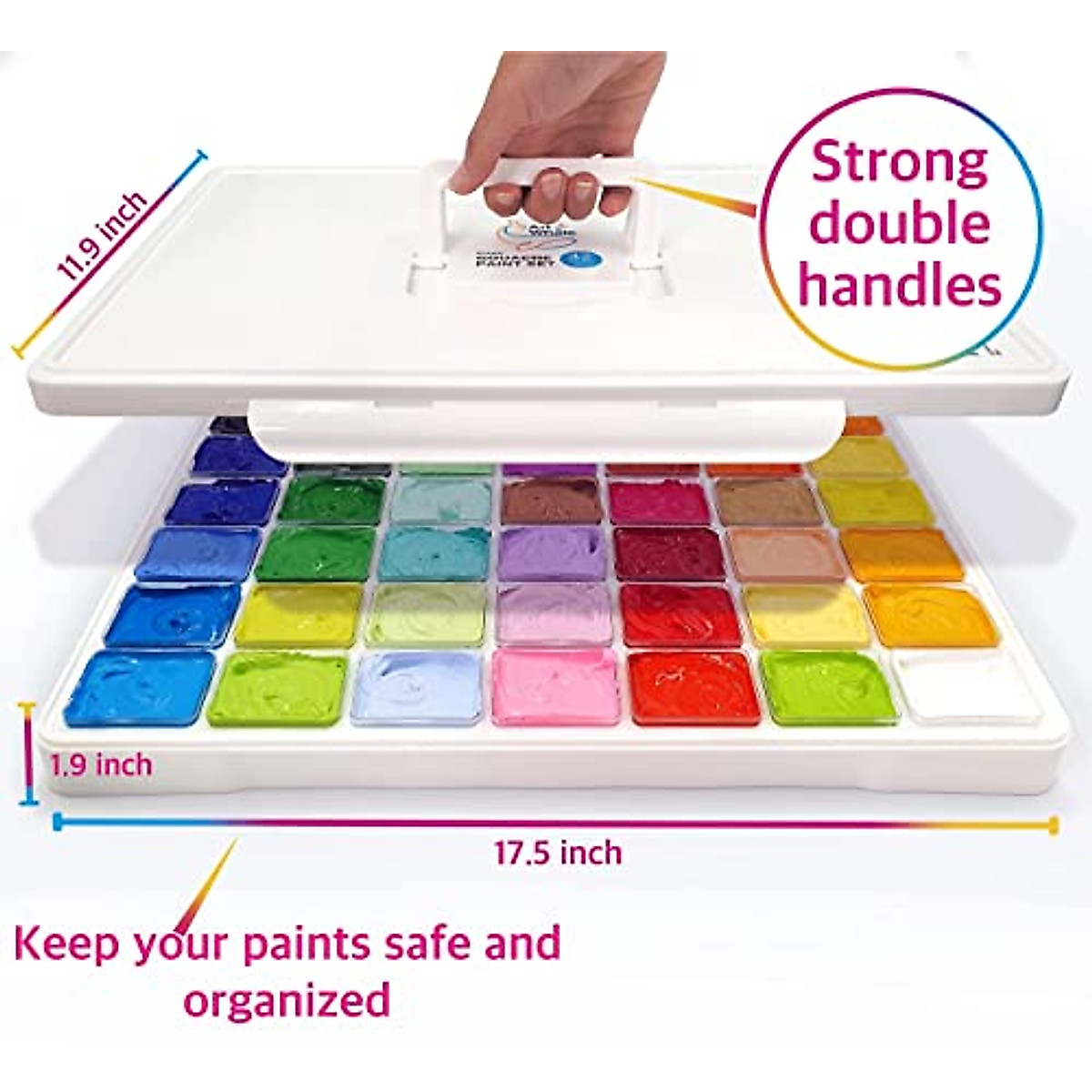 Art Whale Gouache Paint Set 42 Colors 50 ml, 1.7 fl oz Cups With Lids in a Carrying Case Water-Based Paint Set for Painting on Canvas, Paper, Wood - Art Supplies For Adults, Students, and Kids