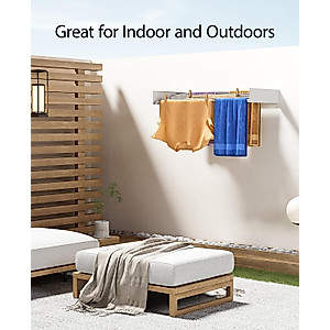 MrToNo Laundry Drying Rack Collapsible, Wall Mounted Drying Rack, Clothes Drying Rack, Retractable Drying Rack,13.2 Linear Ft, 5 Aluminum Rods, 60 lb Capacity (White, 40'')