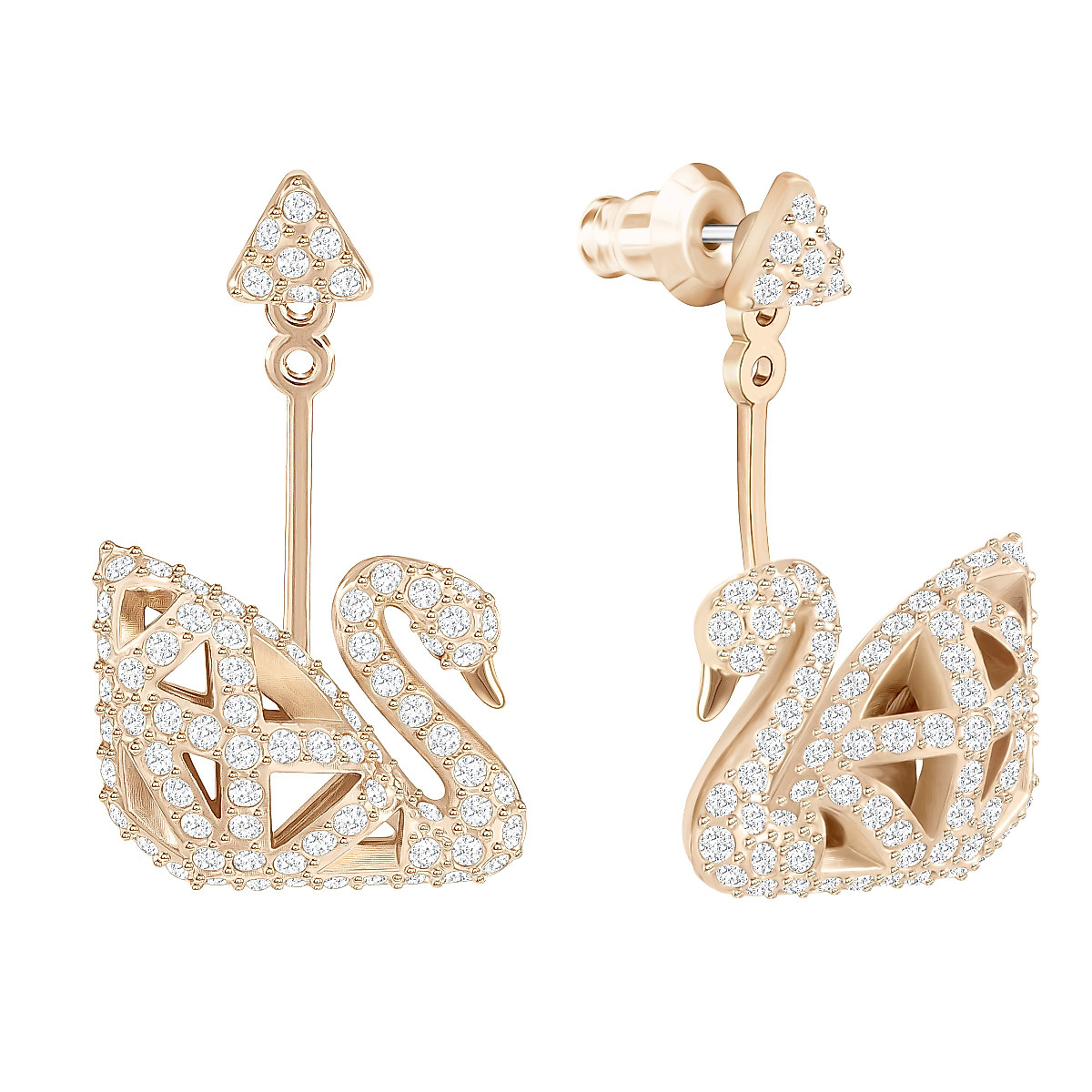 Swarovski Facet Swan Pierced Earrings Rose Gold-tone Plated 5358058