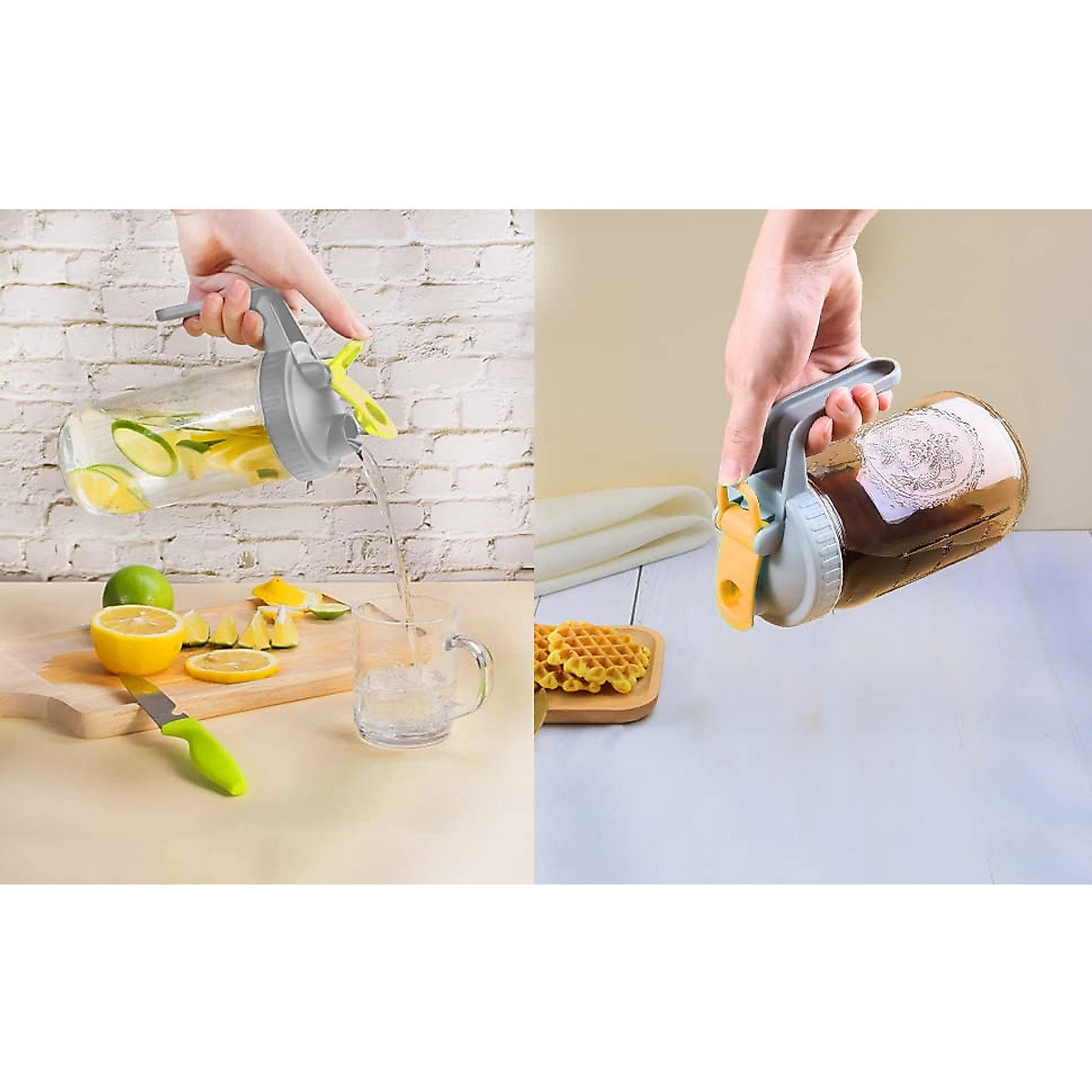 4 Pack Mason Jar Flip Cap Lids with Handle for Ball Jars, Including 2 Pack Wide Mouth Mason Jar Lids, 2 Pack Regular Mouth Mason Jar Lids, Airtight and Leak-Proof Spout (Jars not Included)