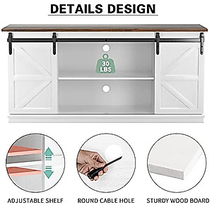 YESHOMY Farmhouse TV Stand for Televisions up to 65+ Inch with Sliding Barn Doors and Storage Cabinets, Entertainment Center Console Table, Media Furniture for Living Room, 58 Inch, White
