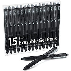 Erasable Gel Pens, 15 Pack Black Retractable Erasable Pens Clicker, Fine Point, Make Mistakes Disappear, Black Inks for Writing Planner and Crossword Puzzles…