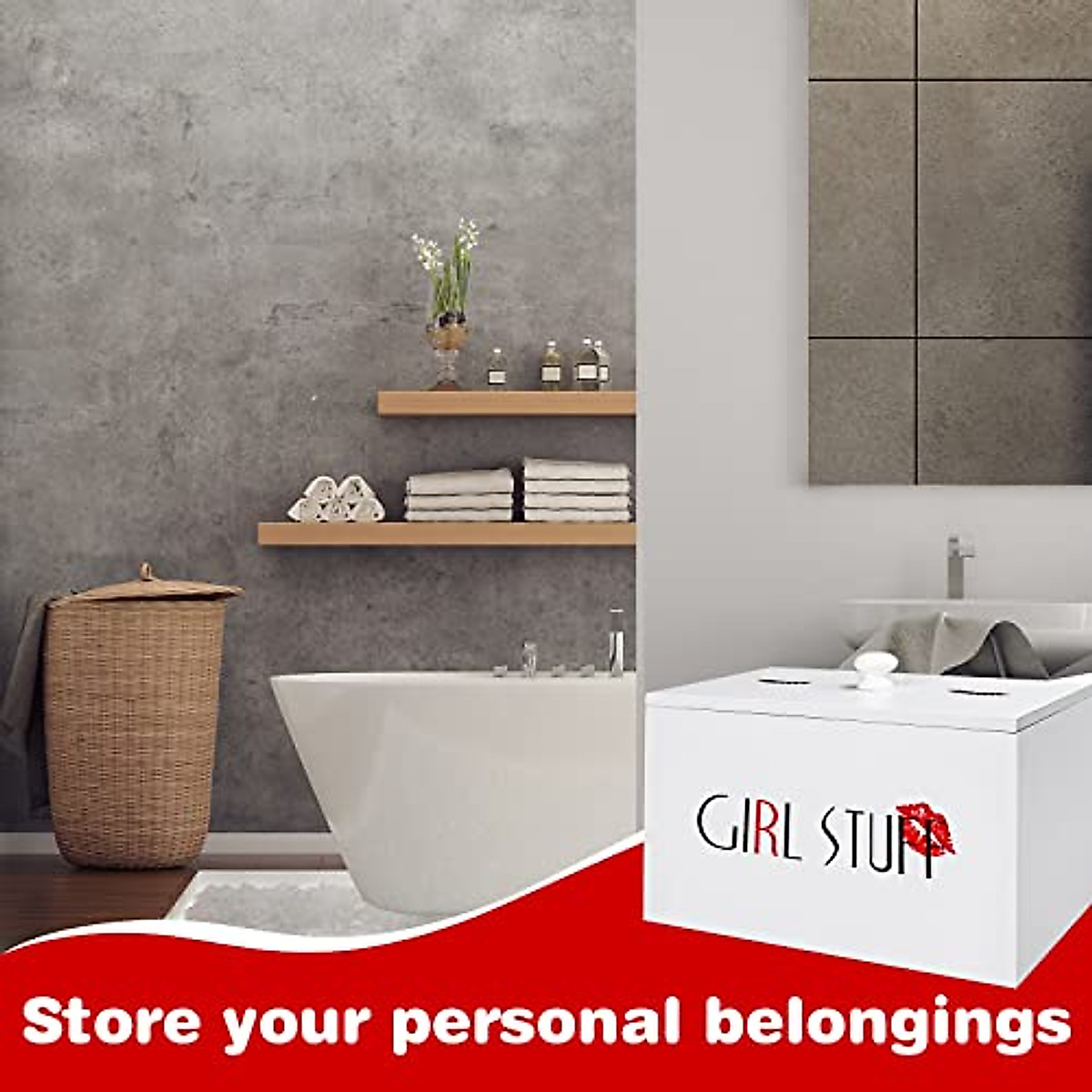 Tampon Holder for Bathroom Tampon Storage Container Movable Feminine Partition Case with Lid Tampon Dispenser Sanitary Napkin Storage Container Wood White Small Storage Box Pad Organizer for Bathroom