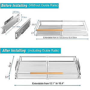 iPEGTOP 2 Pack Pull Out Cabinet Drawer Shelf Organizer, Extendable Sliding Slide Out Pantry Shelves Storage Heavy Duty for Kitchen Cabinets Under Sink, Adjustable Width 12.1~18.4" W x 22.5" D