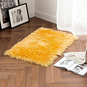 MIULEE Luxury Super Soft Fluffy Area Rug Faux Fur Rectangle Rug Decorative Plush Shaggy Carpet for Bedside Sofa Floor Nursery Fall Decor 2 x 3 Feet, Mustard Yellow