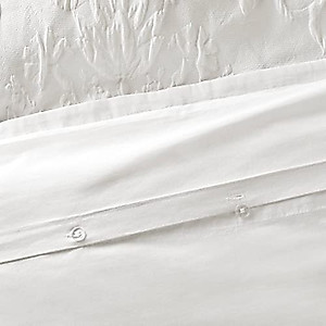Laura Ashley Home- Queen Duvet Cover Set, Cotton Reversible Bedding with Matching Sham(s), Farmhouse Home Décor (Rowland Matelasse White, Queen)