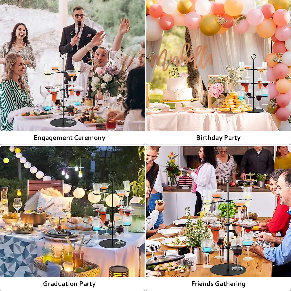 Cocktail Tree Stand for Parties Brunch,3 Tiers 12 Holders Drink tower Wine Glass Holder Stand,Champagne Tower Martinis Tree, Wine Glasses Display Margarita tower ,Drink stand for Mimosa Bar Parties Bridal Shower Weddings