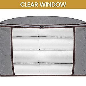 FORCTIBULL Large Storage Bags, Closet Organizers and Storage Bins with Lids, Storage Containers with Clear Window for Organizing Clothes Blanket Comforter Bedding Toy, 84L (3 Pack, Gray)