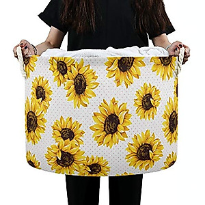 Sunflowers Toy Storage Basket for Nursery, Playroom, Kids, Dog Toys, Large Collapsible Fabric Organizer Bin for Living Room Home Office Apartment Laundry Room