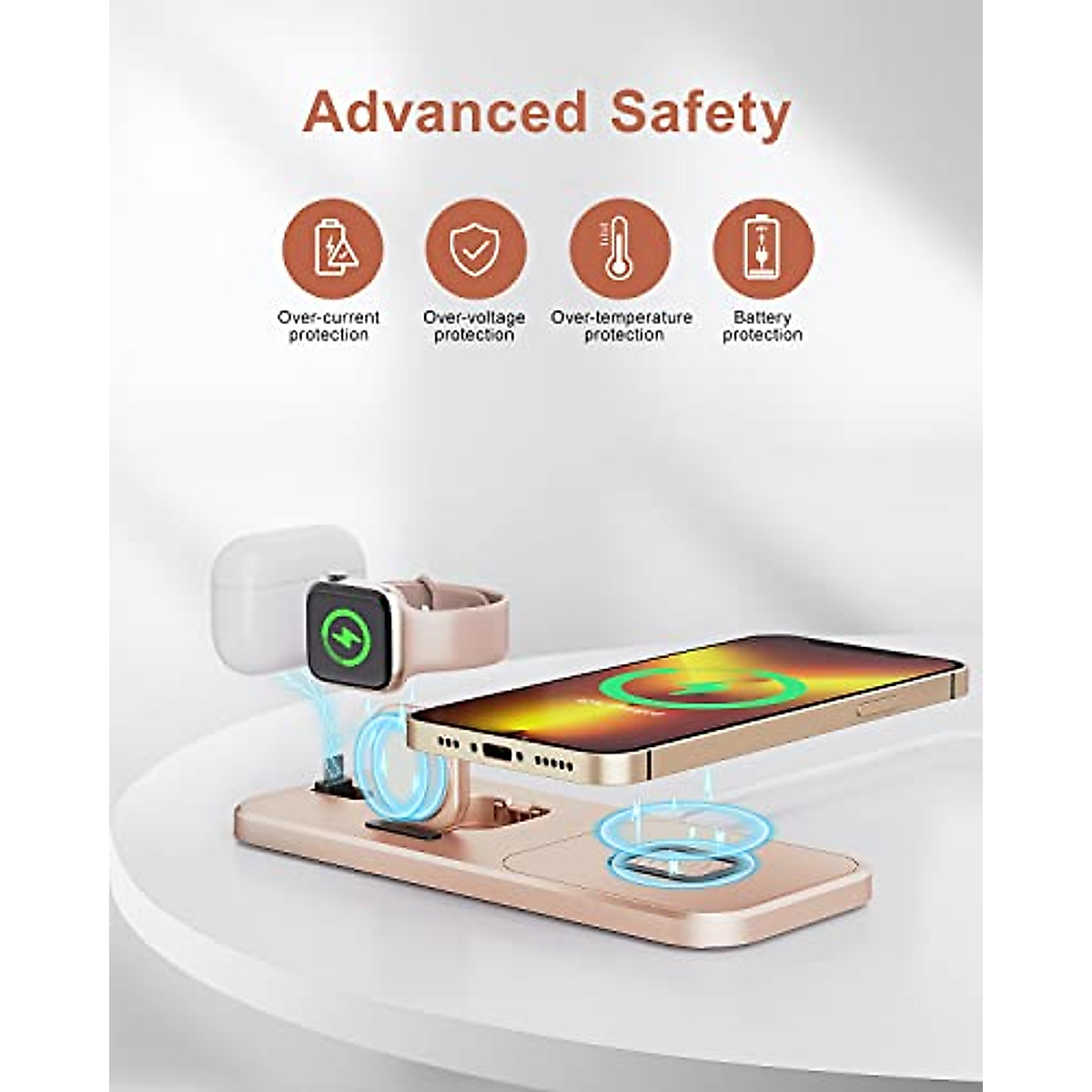 PUDOEN Wireless Charger, Foldable 3 in 1 Charging Station for Apple Multiple Devices, 18W Fast Charging Stand Compatible with Apple iWatch Series 7/6/SE/5/4/3/2/1, for iPhone AirPods Pro 3/2/1-Rose