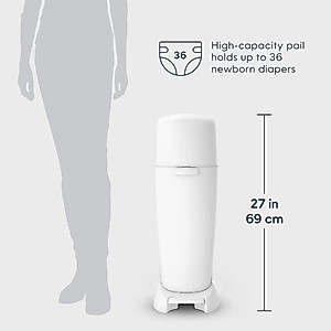 Diaper Genie Complete Diaper Pail (White) with Antimicrobial Odor Control | Includes 1 Diaper Trash Can, 1 Refill Bags, 1 Carbon Filter