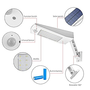 Solar Outdoor Lights, 48LEDs 900LM Garden Lights Solar Powered Waterproof IP65 4 Modes Emergency Light with PIR Motion Sensor, All-in-one Cordless Lamp, for Street Road Yard Pathway