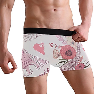 ALAZA Paris Eiffel Tower Kissing Heart Mens Boxer Briefs Stretchy Men's Underwear Briefs Casual Breathable Stretch Boxer S-XL Multicolor