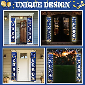 DMIGHT Blue Graduation Party Decorations Class Of 2024 Graduation Party Supplies with Grad Backdrop, Porch Sign with Led-Light Strips, Photo Booth Props,2024 Foil Balloons for Graduation Party