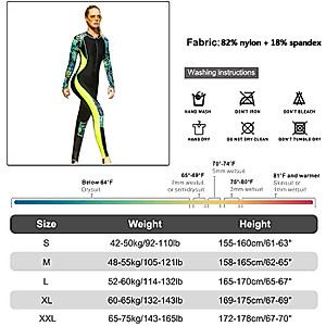 X-xyA Full Body Wetsuit Rashguard Long Sleeve Surfing Swimwear One Piece Swimsuit for Women,Yellow,S