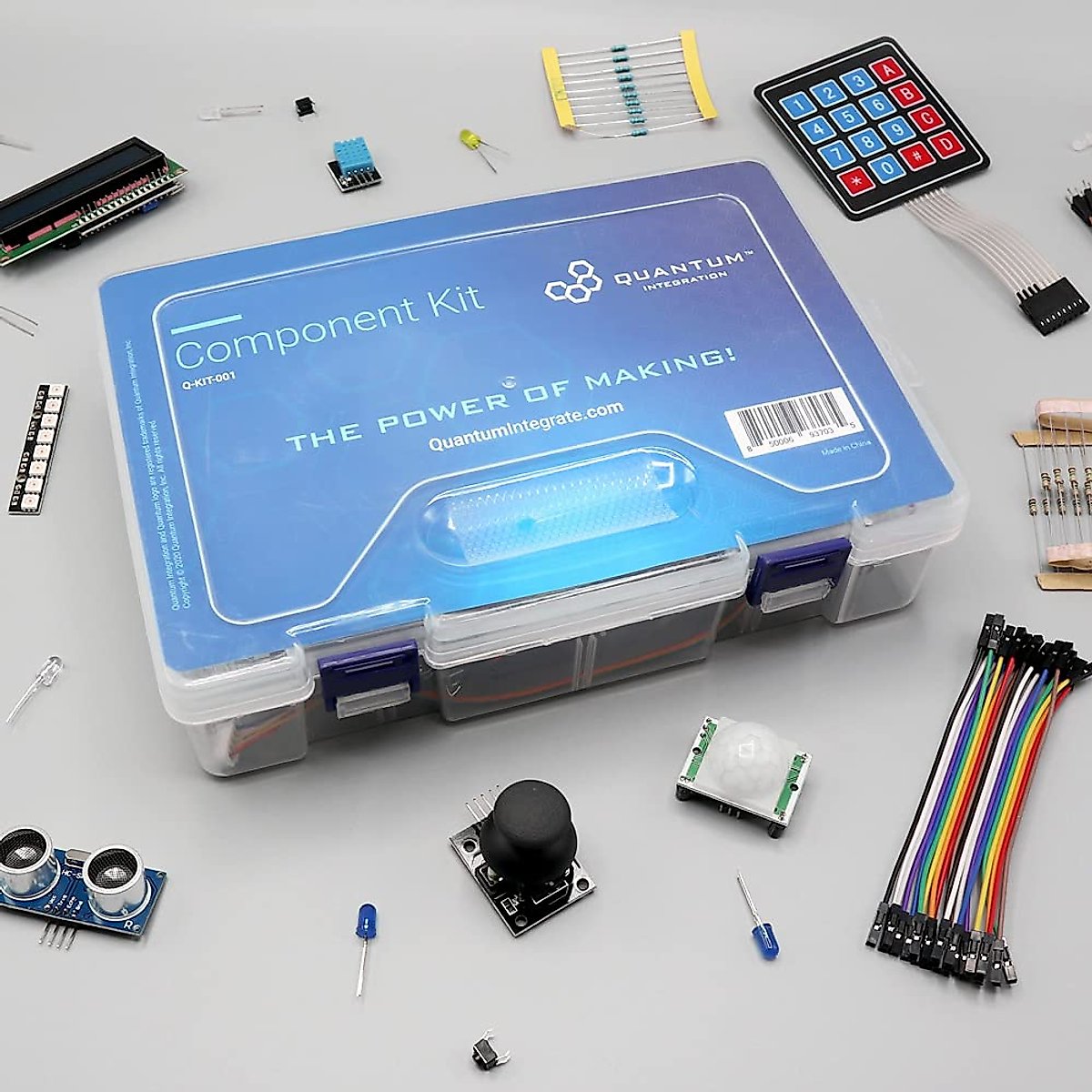 Quantum Hardware Component Electronic Starter Kit with Solderless Breadboard, Jumper Wires Kit, LEDs & Resisitor Kit, Various Sensors for Arduino/for Raspberry pi/ESP32/ESP8266