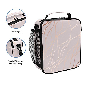 AUUXVA Lunch Box Bag Rose Gold Marble Pattern Lunchbox Insulated Thermal Cooler Ice Adjustable Shoulder Strap for Women Men Boys Girls3