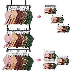 Hat Organizer for Baseball Caps with 30 Clips, 3 in 1 Combinable and Detachable Cap Holder Organizer, Hat Rack for Door & Closet Organizer & Wall Hanger, Metal Hats Storage for Men, Boy, Women