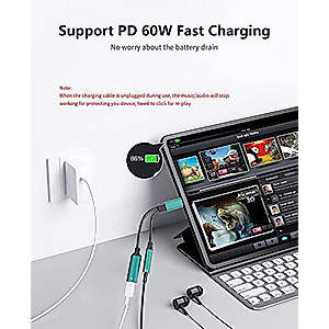 Samsung Galaxy S23 Headphone Adapter, 2 in 1 USB C to 3.5mm Headphone Adapter with PD 60W Charging Dongle Compatible with Galaxy S23+/S22+/S22/S22+/S21+/S20/S20FE/Note 10+, Google Pixel 7/6Pro/5/4XL