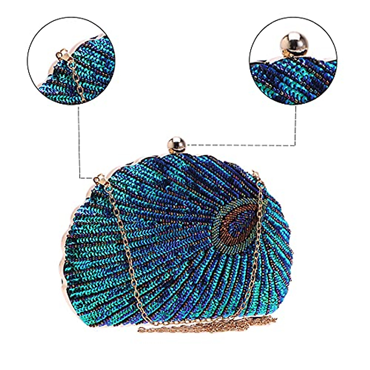 LIFEWISH Women's Unique Luxury Sequins Beaded Evening Bag Wedding Bridal Party Prom Clutch Purse tote Handbag（Peacock blue） (style G)