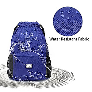 FUXINGYAO Drawstring Backpack Sports Gym Bag with Shoes Compartment, String Backpack Cinch for Women Men (Blue)