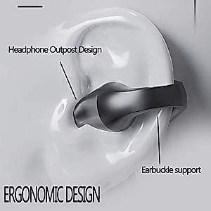 Peticehi Wireless Ear Clip Bone Conduction Headphones with Digital Display, Open Ear Headphones Wireless Bluetooth for Running Sports (Black)