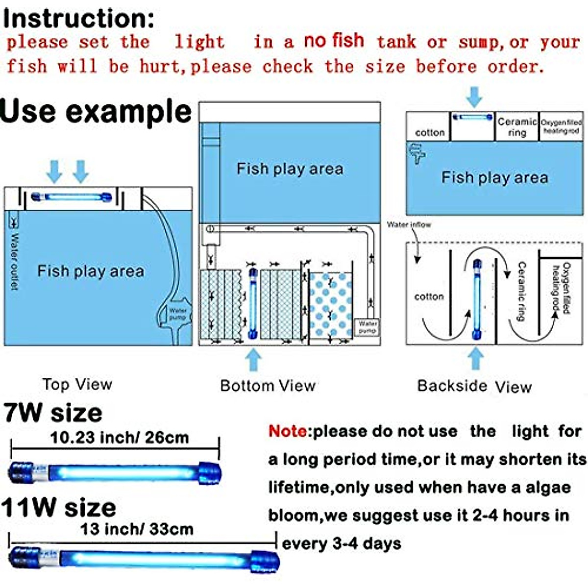 5W 11W 13W UVC Aquarium Algae Bloom Clean Light for Fish Tank Water Clean Green Clear Waterproof Clean Lamp for Pond Fish Tank Sump Swim Pool (5w 6.9inch)
