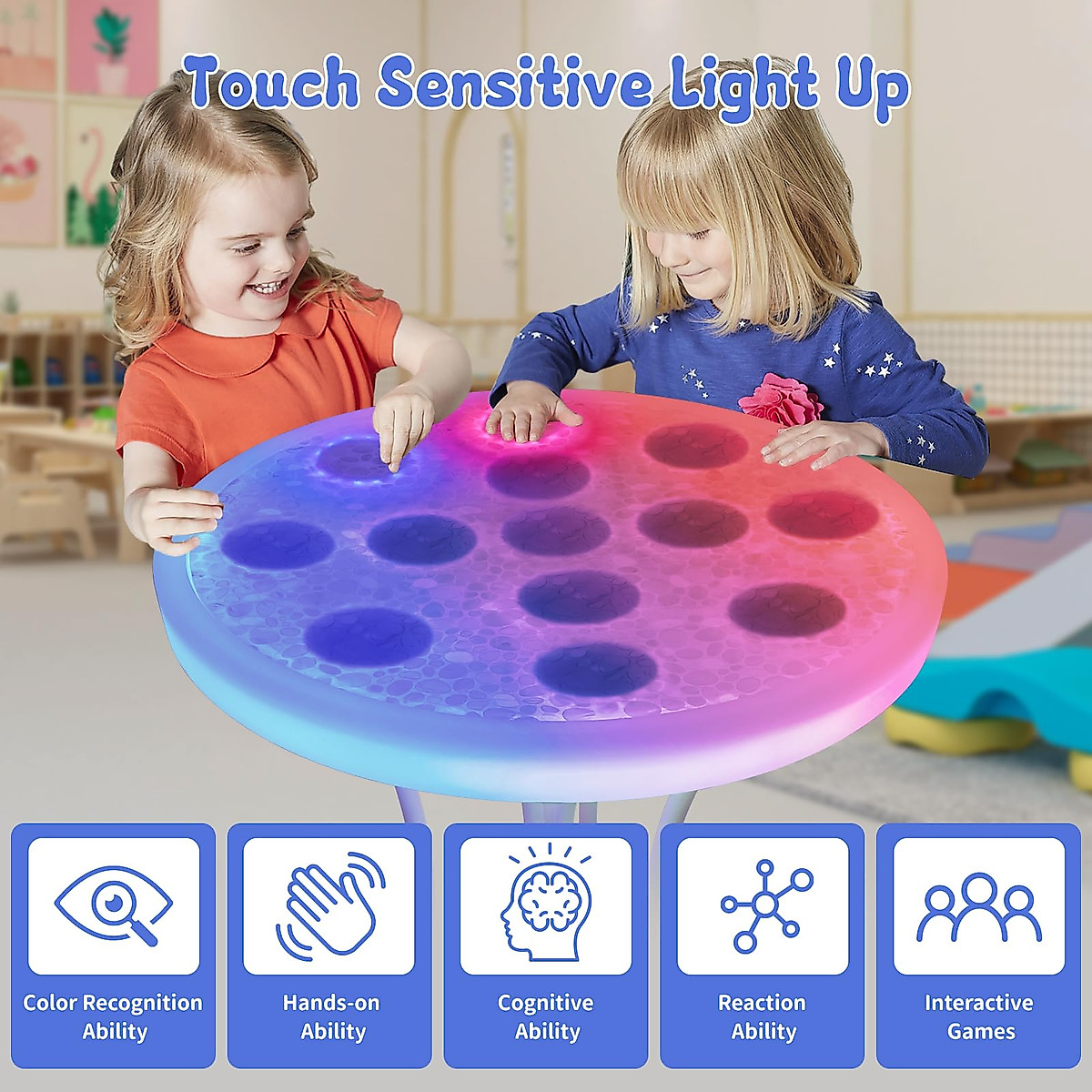 HvaJvny Kids Light Table, Touch Sensitive Light Up Table, Rechargeable Kids Sensory Play Table, Light Sensory Table for Boys Girls