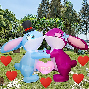 Juegoal Easter Inflatable Cute Bunny with Heart, 7.5ft Long Lighted Blow Valentine Rabbit Couples with Lights, Indoor Outdoor Valentine's Day Easter Xmas Decor, Light Up Lawn Yard Garden Decorations